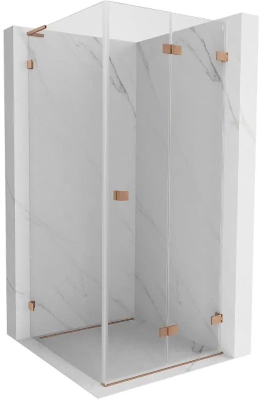Mexen Lunar-F L, sklápěcí sprchový kout pravý 80 x 80 cm, 8mm čiré sklo, profil měděná matná, 836L-080-080-65-00-P