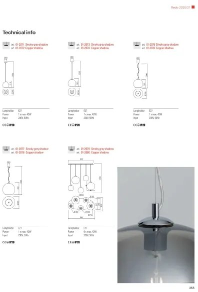 Redo 01-2076 - Lustr na lanku BOWL 1xE27/42W/230V pr. 30 cm měď
