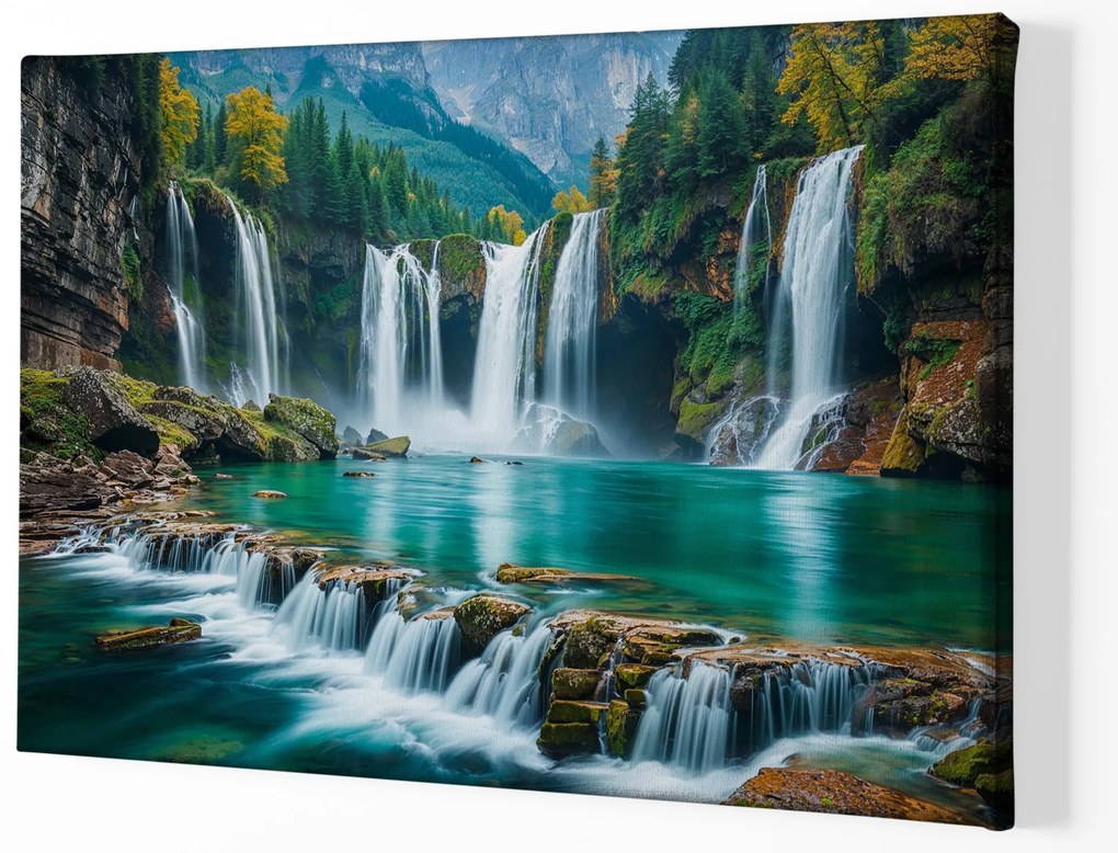 Obraz na plátně - Malé velké vodopády v podzimních horách FeelHappy.cz Velikost obrazu: 40 x 30 cm