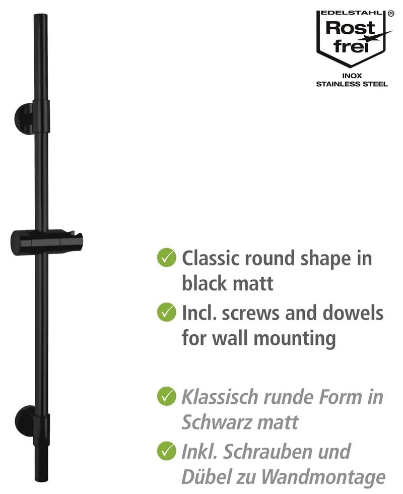 Černá nástěnná sprchová tyč z nerezové oceli 66 cm Basic – Wenko