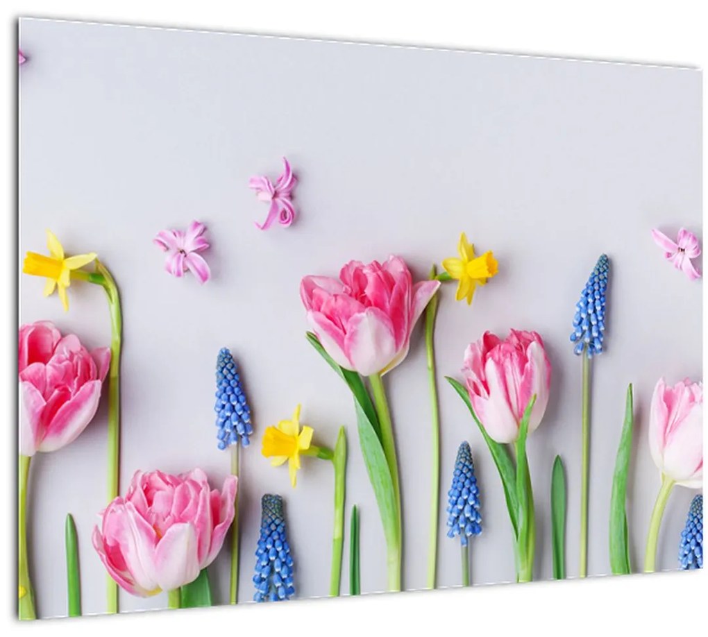 Skleněný obraz jarních květin (70x50 cm)