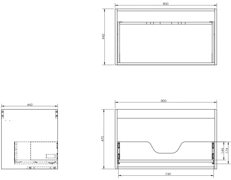 Mexen Box-A, závěsná skříňka 80 cm, 1 zásuvka, šedá matná, 91AX0-0800-470-1-62