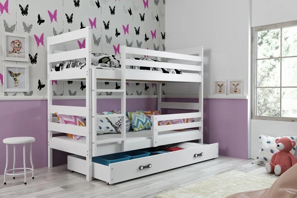 ImportWorld Dětská patrová postel Liběna - 2 osoby, 90x200 s úložným prostorem – Bílá, Bílá