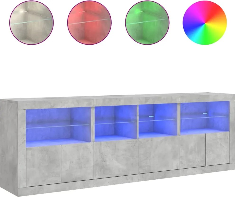 Příborník s LED osvětlením betonově šedý 202 x 37 x 67 cm 3209012
