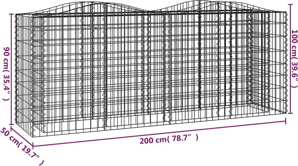 Klenutý gabion vyvýšený záhon 200x50x100 cm pozinkované železo 153546