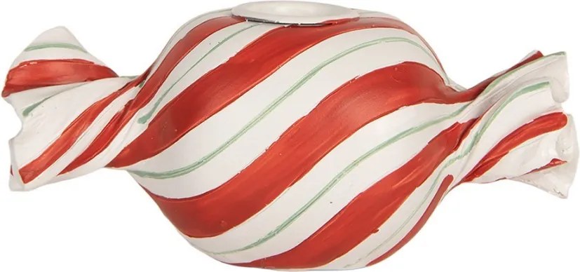 Bílo-červený svícen na úzkou svíčku Bonbón Candy - 14*7*6 cm