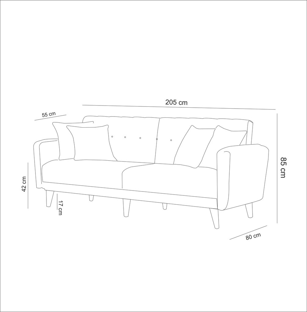 Atelier del sofa Rozkládací pohovka ARIA tmavě šedá 205 cm 867UNQ1326