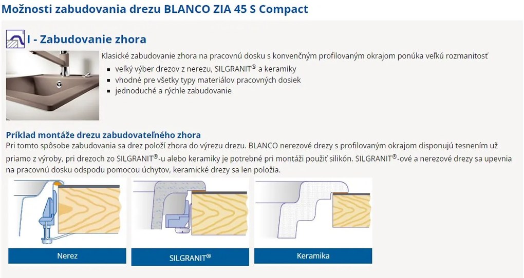 Blanco Zia 45 S Compact, silgranitový dřez 680x500x190 mm, 1-komorový, šedá vulkán, BLA-527380