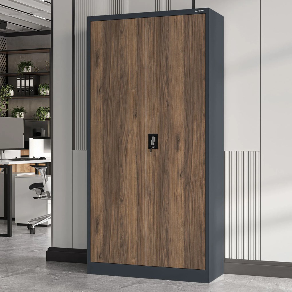 Kancelářská skříň na dokumenty se 4 policemi, antracit/ořech, 900x1850x400 mm: JAN Eco Design