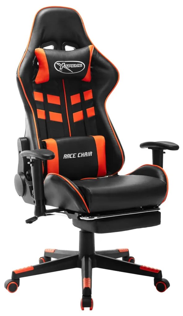Herní židle s podnožkou černá a oranžová umělá kůže,  20516