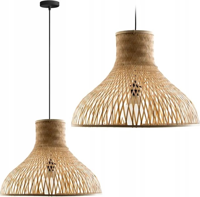 Závěsná Stropní Lampa Boho Přírodní Bambusová Pletená XXL 60 cm Toolight