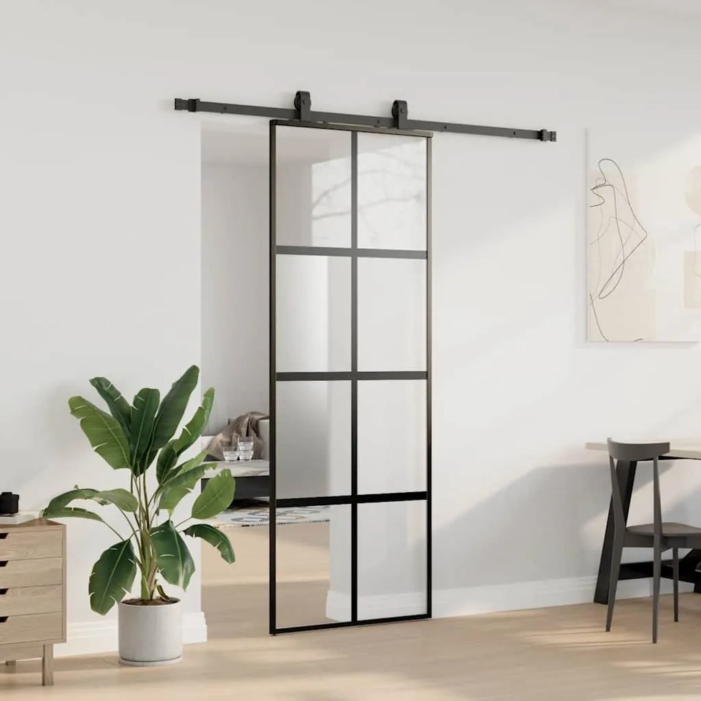 Posuvné dveře se sadou kování černé 76x205 cm Tvrzené sklo 3375832