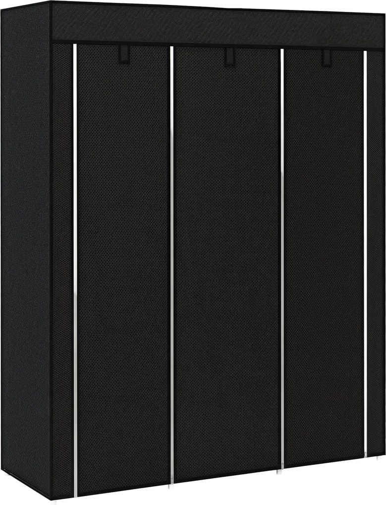HOMCOM Textilní Skříň, Činžovní Skříň s Visící Tyčí, 8 Polic, Skládací Skříň, Černá, 125 x 43 x 162,5 cm | Aosom