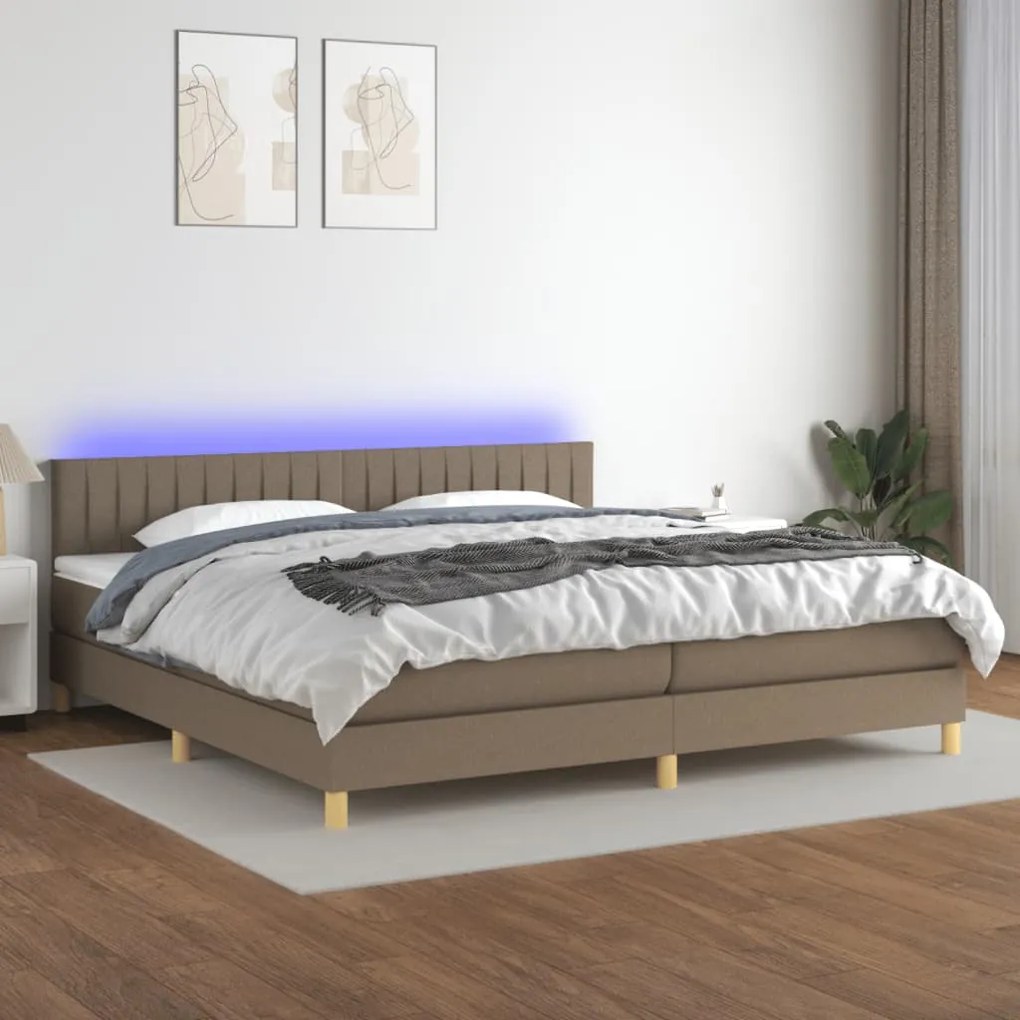 Box spring postel s matrací a LED taupe 200x200 cm textil
