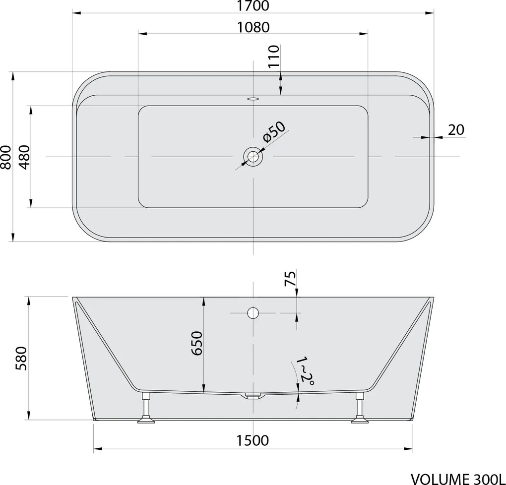 Polysan Polysan, ZARY volně stojící vana 170x80x58cm, bílá, 68658