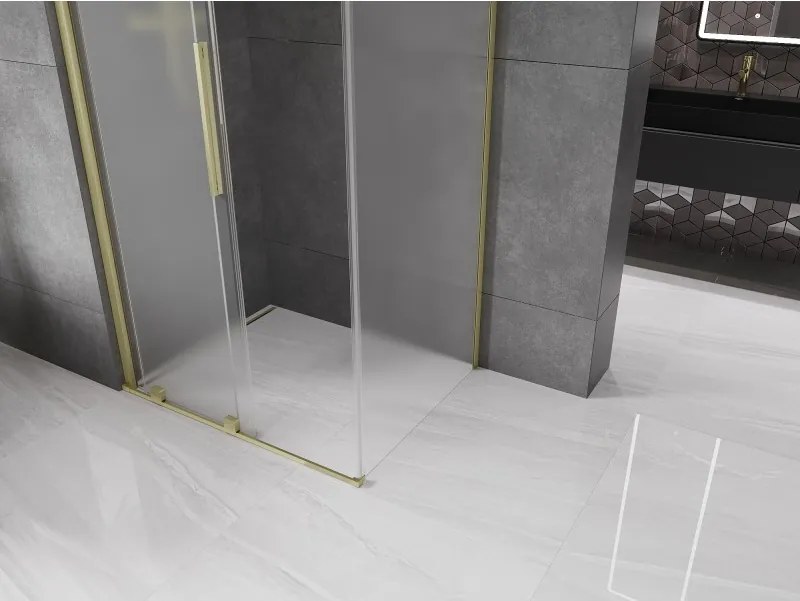 Mexen Velar, sprchový kout s posuvnými dveřmi 130 x 85 cm, 8mm sklo námraza, zlatá matná, 871-130-085-31-55