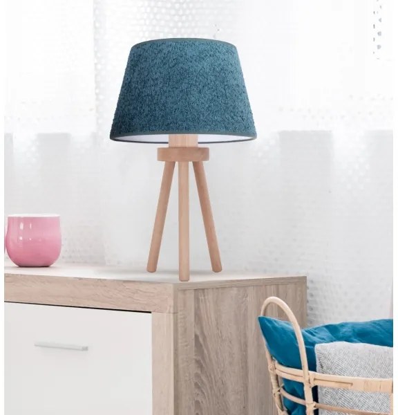 Duolla - Stolní lampa BOUCLE 1xE27/15W/230V pr. 28 cm tyrkysová/dřevo