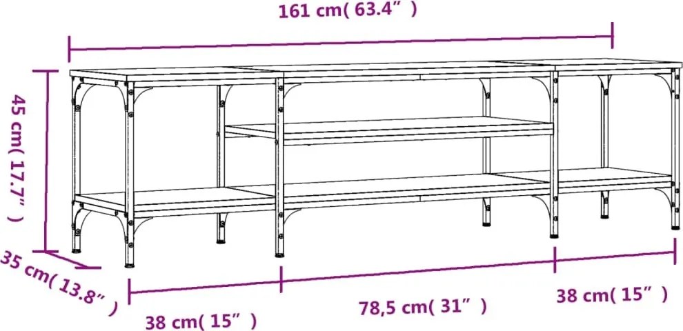 vidaXL TV skříňka 161 x 35 x 45 cm kompozitní dřevo a železo [831810] Barva: kouřový dub