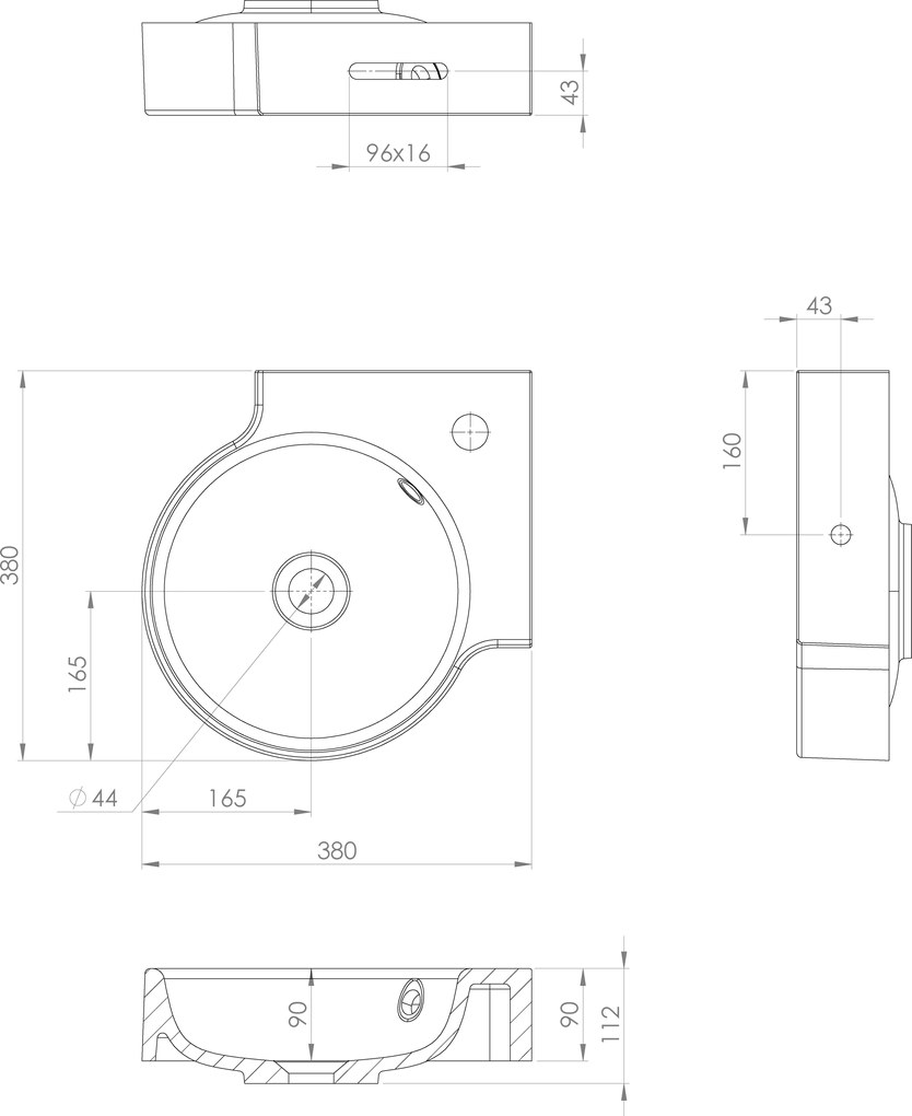 Sapho Kaori umyvadlo rohové 38 x 38 cm litý mramor bílá KR038