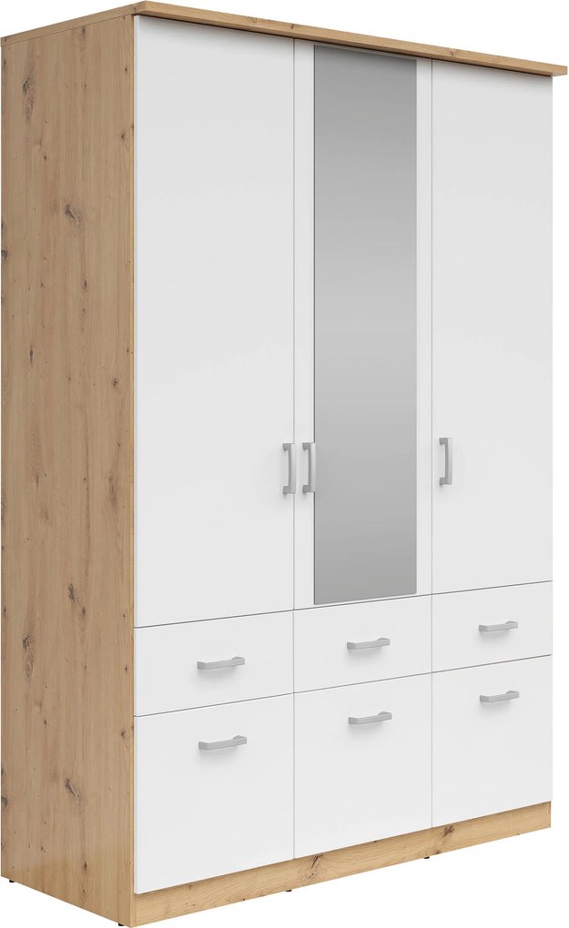 XXXLutz ŠATNÍ SKŘÍŇ SE ZRCADLEM, bílá, Sonoma dub, 136/199/58 cm Boxxx - Šatní skříně - 002427008501