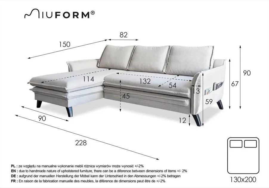 Šedobéžová rozkládací/s úložným prostorem rohová pohovka (levý roh/s lenoškou) Charming Charlie – Miuform