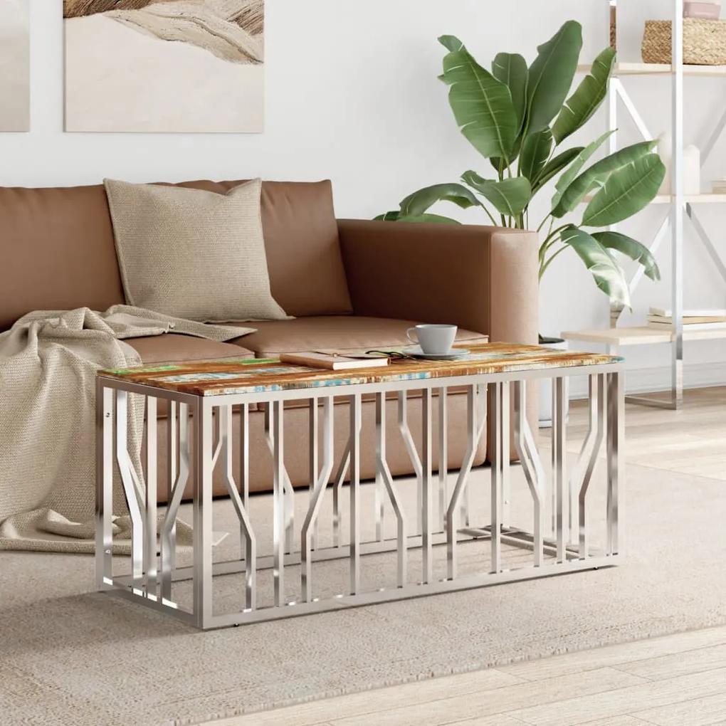 Konferenční stolek stříbrný nerezová ocel a recyklované dřevo,  350056