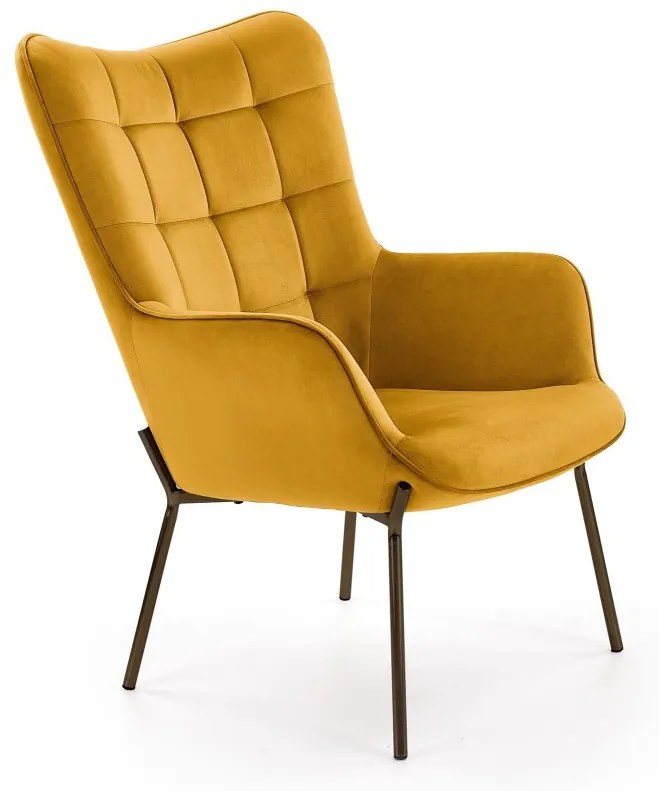 Designové křeslo CASTEL — kov, látka, černá / hořčicová