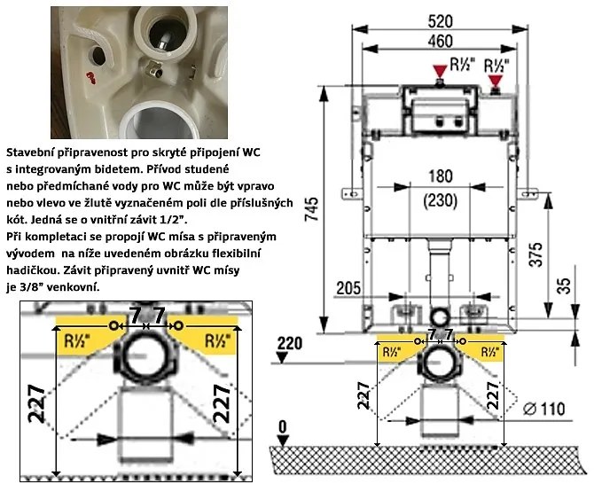 Creavit TP325, závěsné WC s integrovaným bidetem, TP325