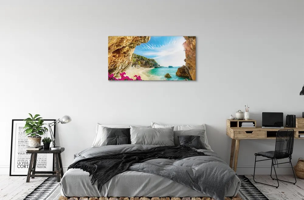 Obrazy na plátně Řecko pobřeží útesy květiny 120x60 cm