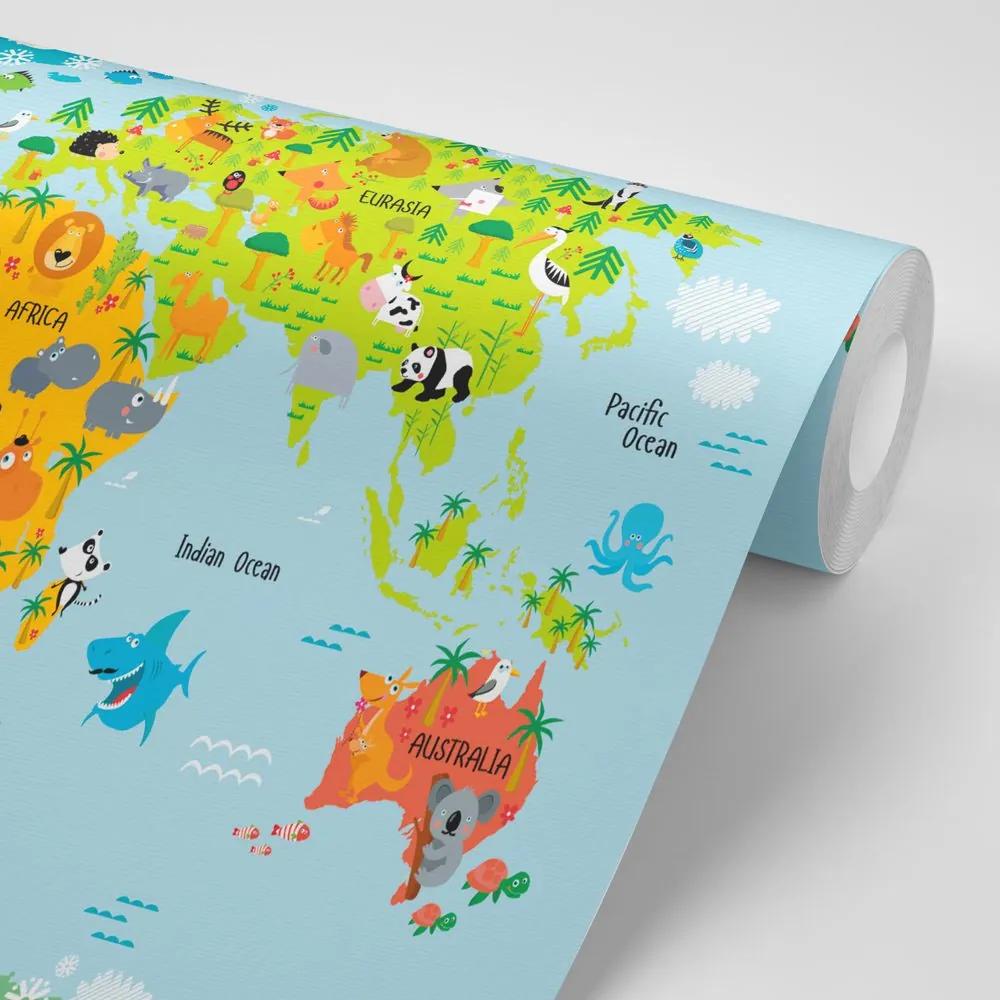 Tapeta dětská mapa světa se zvířátky