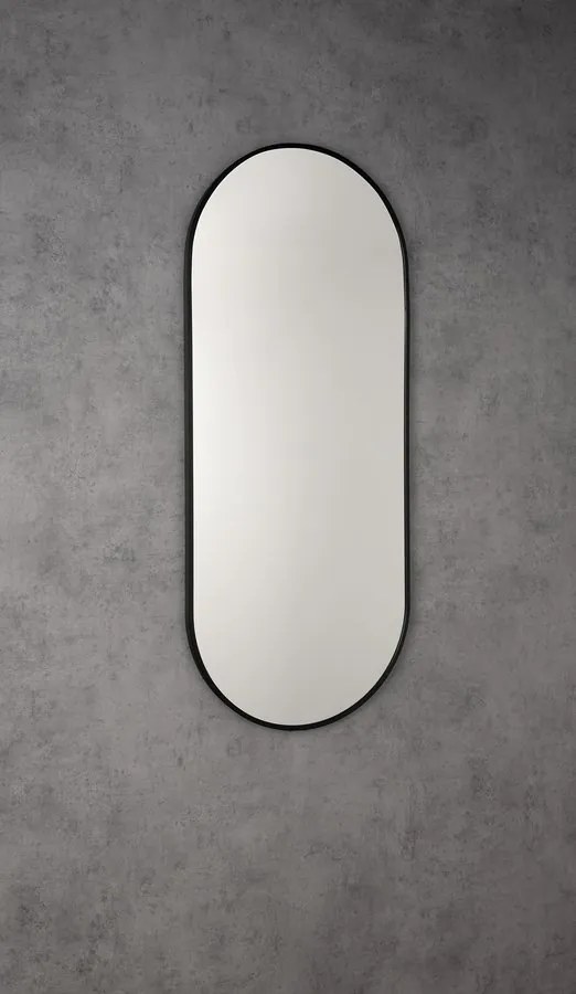 Sapho Arowana oválné zrcadlo v rámu 120 x 50 cm s osvětlením černá mat AWB1250