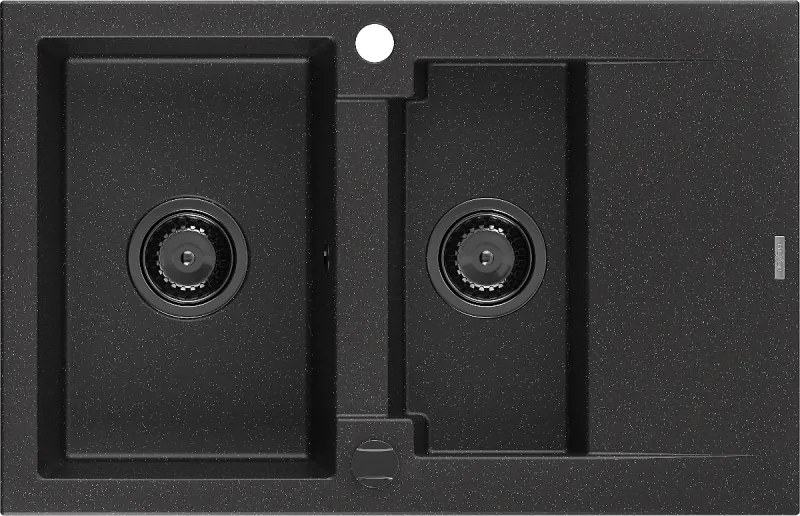 Mexen Gaspar, granitový dřez 737x475x177 mm, 1,5-komorový, černá-stříbrná metalíza s černým sifonem, 6507731505-73-B