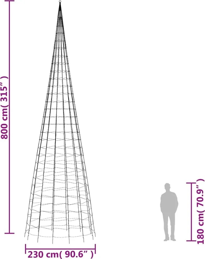 vidaXL Vánoční stromek na stožár 3 000 ch LED 800 cm [358120] Barva: Modrá