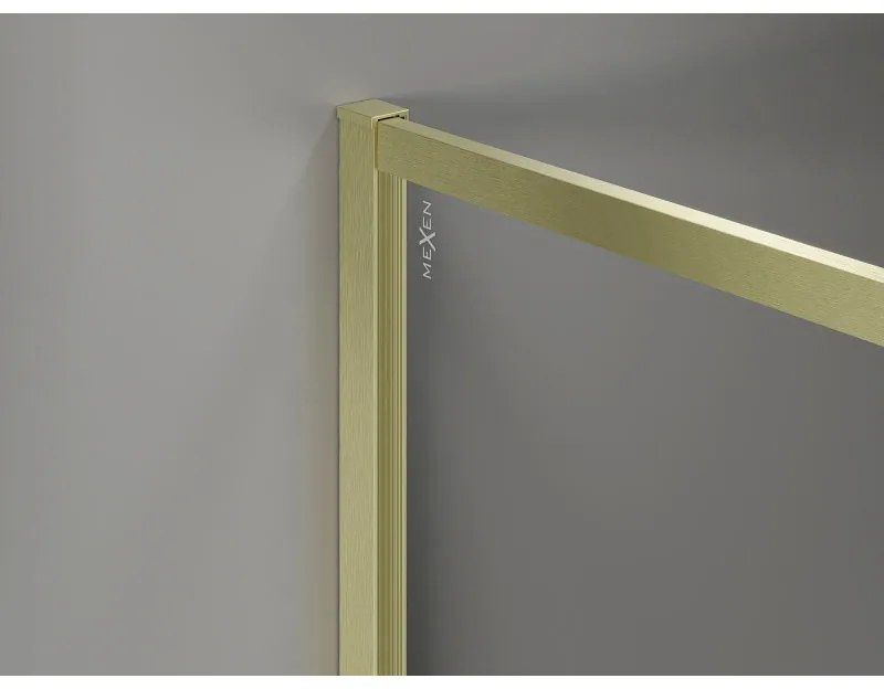Mexen, Mexen Kioto-XF sprchová stěna s rámem 90 x 202 cm, průhledná 10 mm, broušené zlato - 800-090-104-55-00-X