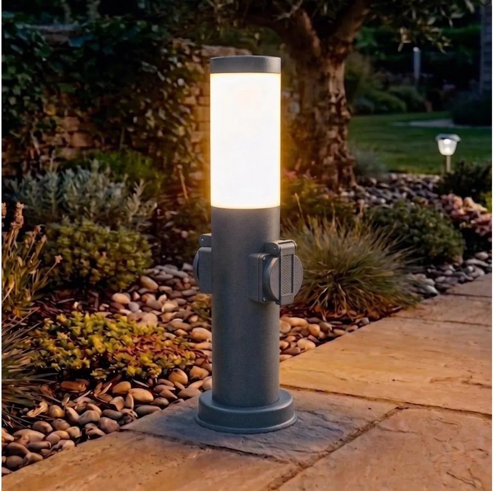 Brilagi -Venkovní lampa se 2 zásuv. SCHUKO NOVA 1xE27/15W/230V 40 cm IP44 antrac