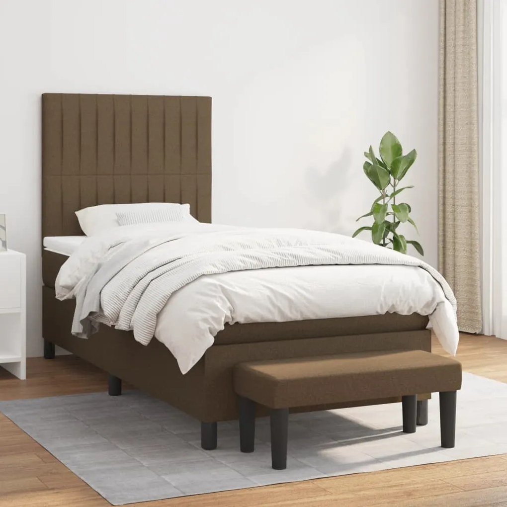 Box spring postel s matrací tmavě hnědá 80x200 cm textil,  3136712