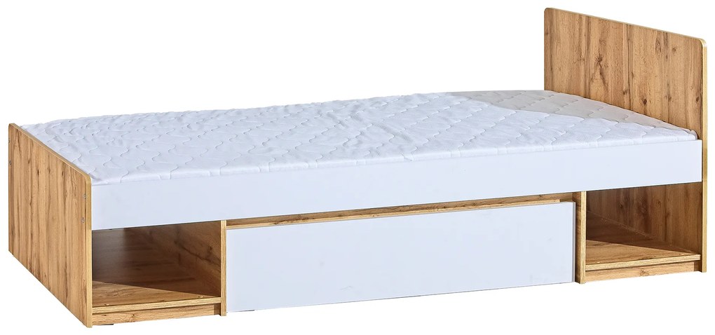 DOLMAR AR9 Postel (pro matraci 90x195cm) s úložným prostorem ARCA Matrace 90x195x12cm: Minibonell jednostranný + latex +2500Kč, Barevné provedení ARCA: Dub Wotan / Sněhově bílá