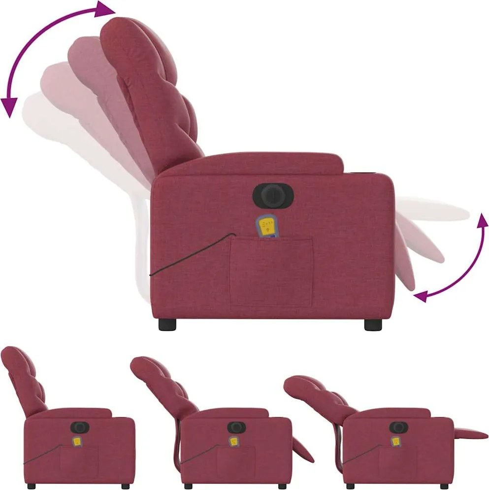 Elektrické masážní polohovací křeslo vínové textil 3204587