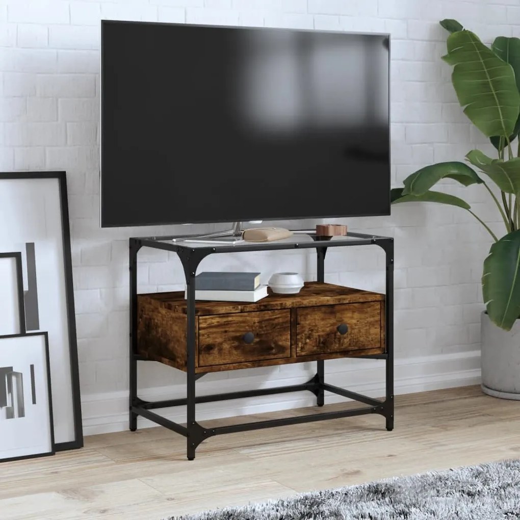TV skříňka se skleněnou deskou kouřový dub 60x35x51 cm kompozit