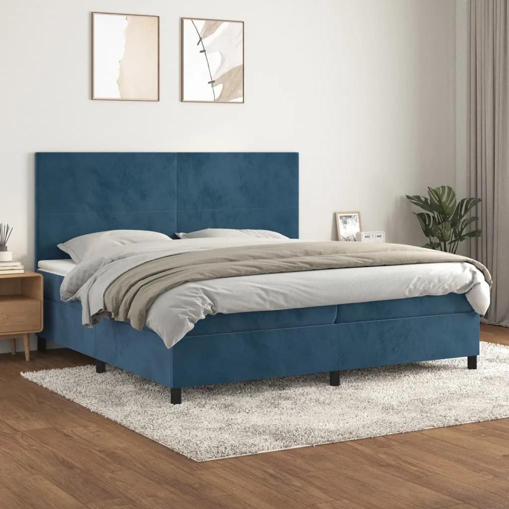 Box spring postel s matrací tmavě modrá 200x200 cm samet,  3142927