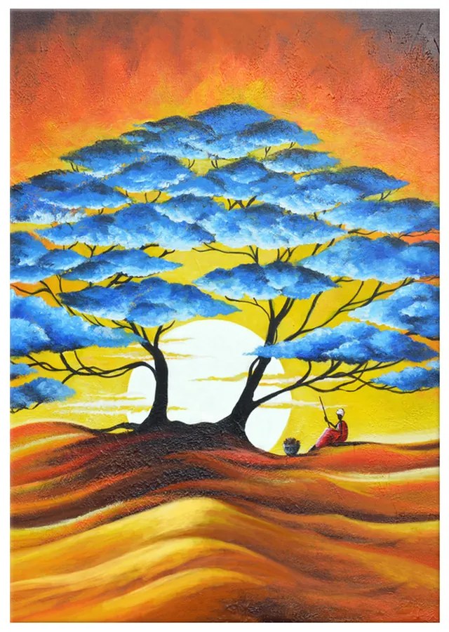 Gario Ručně malovaný obraz Odpočinek pod modrým stromem Rozměry: 120 x 80 cm