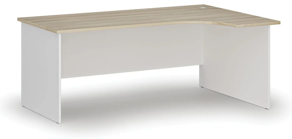 Rohový kancelářský psací stůl PRIMO WHITE, 180x120 cm, pravý, bílá/dub přírodní