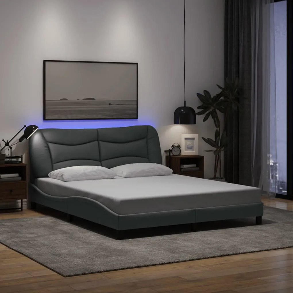 Rám postele s LED bez matrace Hvar Světle šedá 160x200 cm Látka 3213711