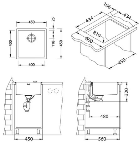 ALVEUS 1103381 - Kuchyňský dřez QUADRIX 45x45 cm monarch bronz