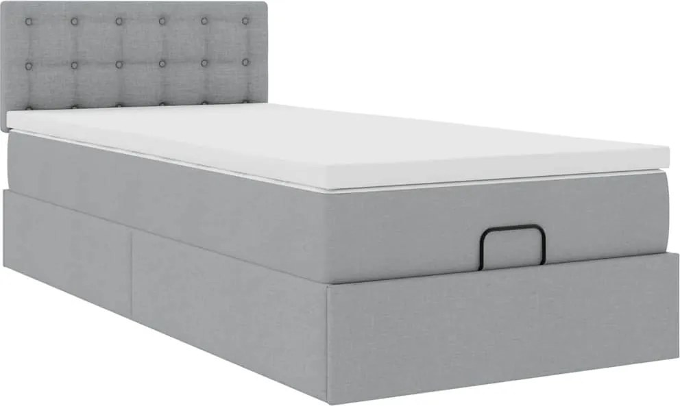 Osmanská postel s matrací &amp; LED světle šedá 90x200 cm látka 3312443