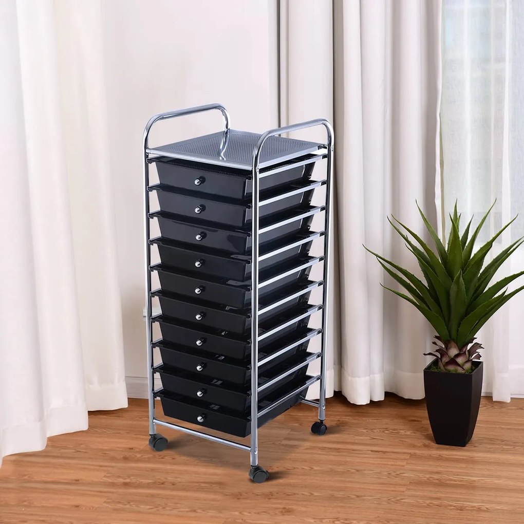 Costway Pojízdný vozík koupelnový vozík s 10 zásuvkami 33 x 37 x 86