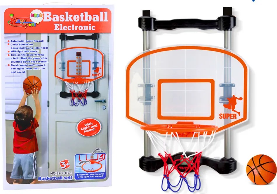 LEAN Toys Koš na domácí hraní basketbalu s míčem a pumpou, nastavitelný
