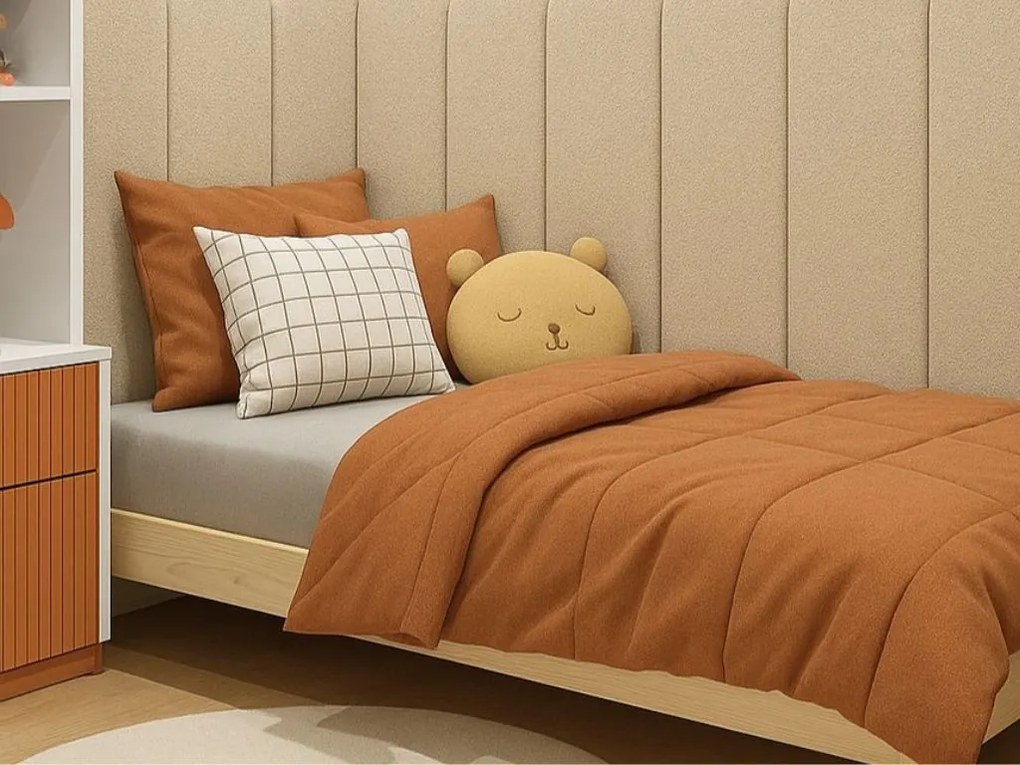 Rovný čalouněný panel na zeď BOUCLÉ se zaoblenými rohy Zvolte barvu: Světle šedá, Zvolte rozměr: 30x100 cm, Uchycení na zeď: Se samolepícím suchým zipem
