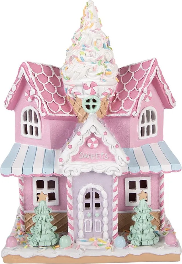 Růžový svítící LED domek Pastel Christmas Chic - 21*14*28 cm / 2*AAA
