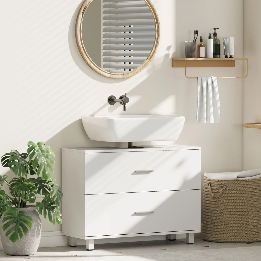 HOMCOM skříňka pod umyvadlo s 2 zásuvkami, moderní bílá, pro umyvadla bez podstavce — 80 x 30 x 60 cm